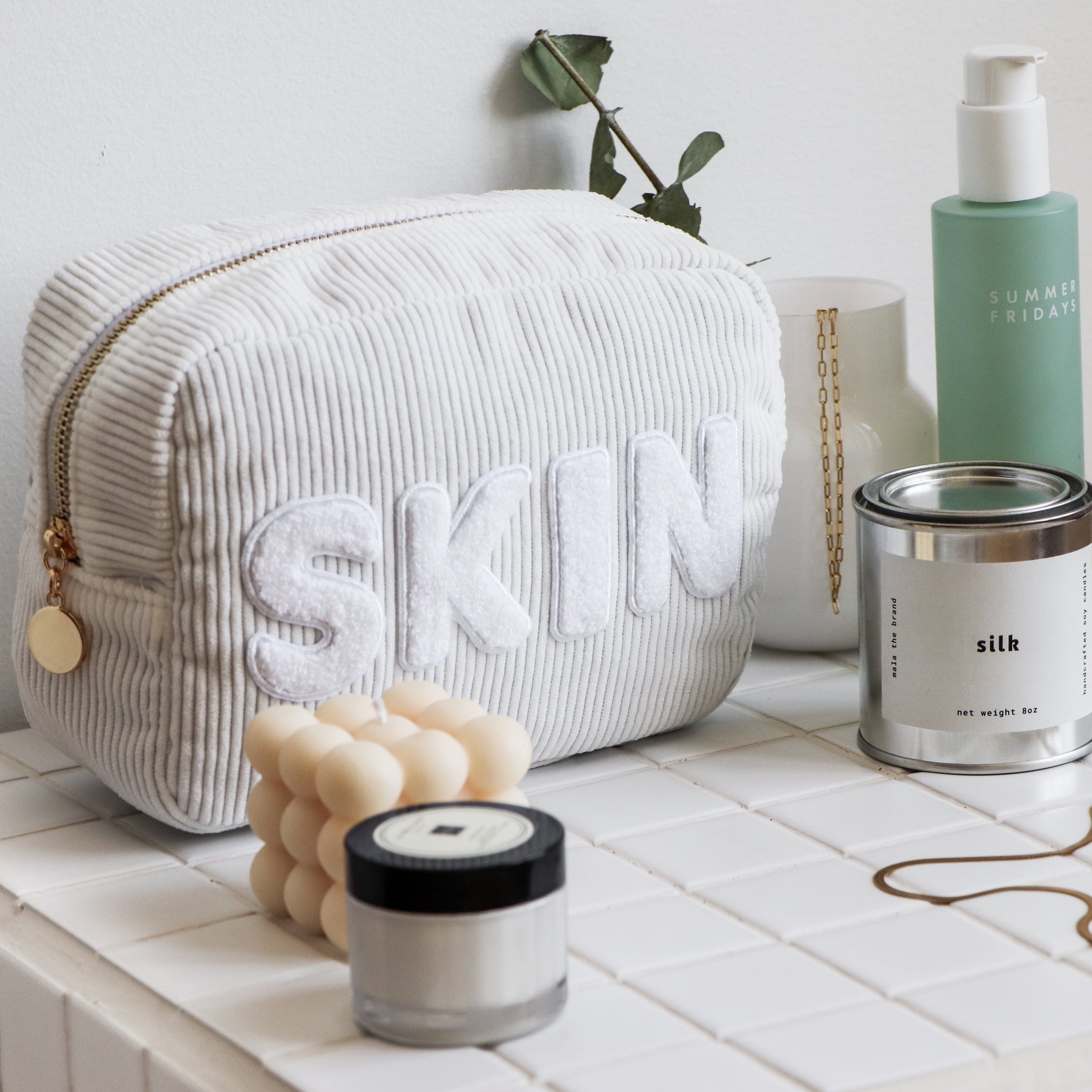 White Corduroy 'Skin' Pouch – Patched Essentials